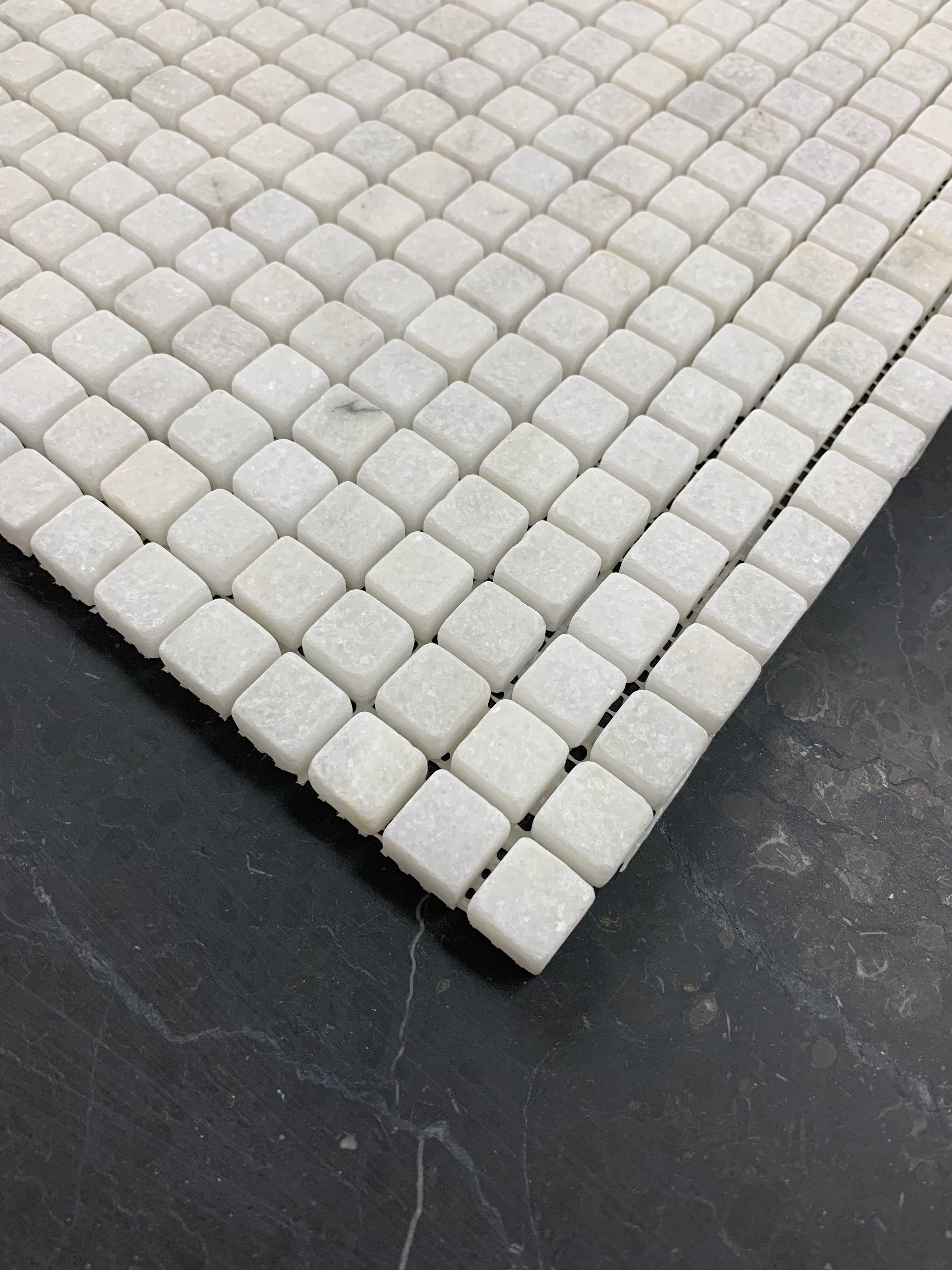 MILOS SMALL SQUARE MARBLE TUMBLED MOSAIC#R#– Graystone Tile & Design Studio