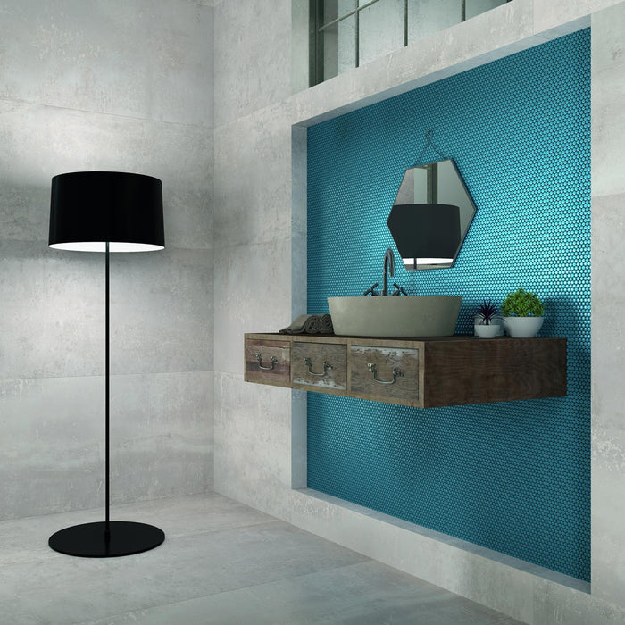 Blue Matte & Gloss Mini Penny Round Ceramic Mosaic — Graystone Tiles ...