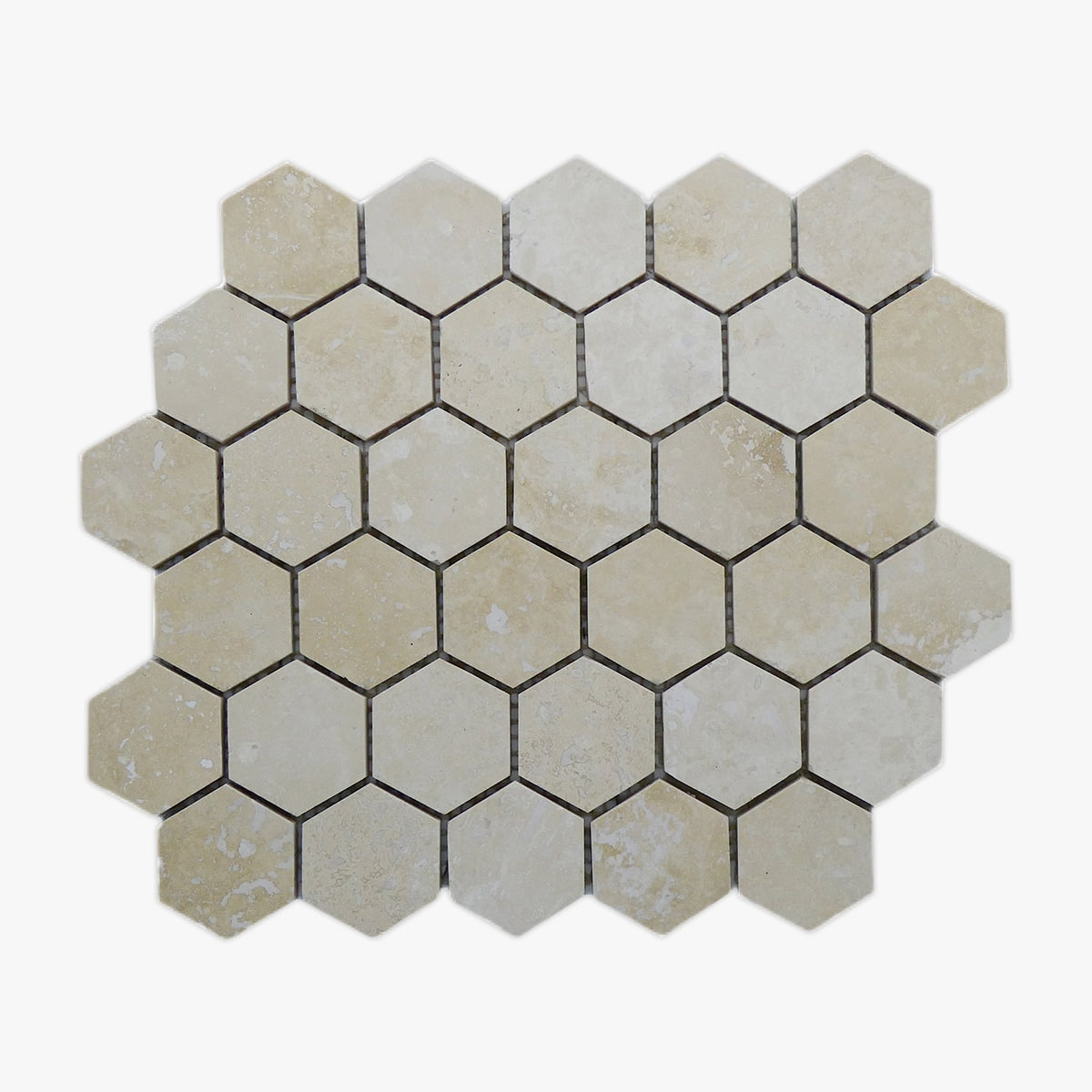 Classic Honed Hexagon Travertine Mosaic — Graystone Tiles & Design Studio