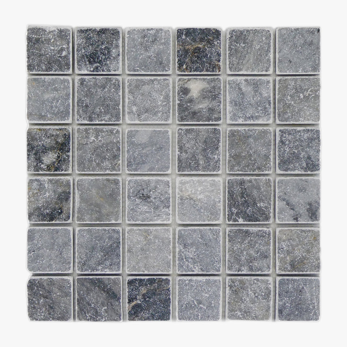 Blue Tumbled Square Marble Mosaic — Graystone Tiles & Design Studio