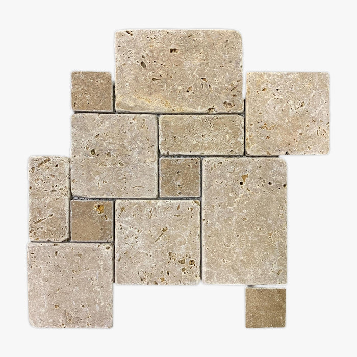 Noce Tumbled Mini French Pattern Travertine Mosaic — Graystone Tiles ...