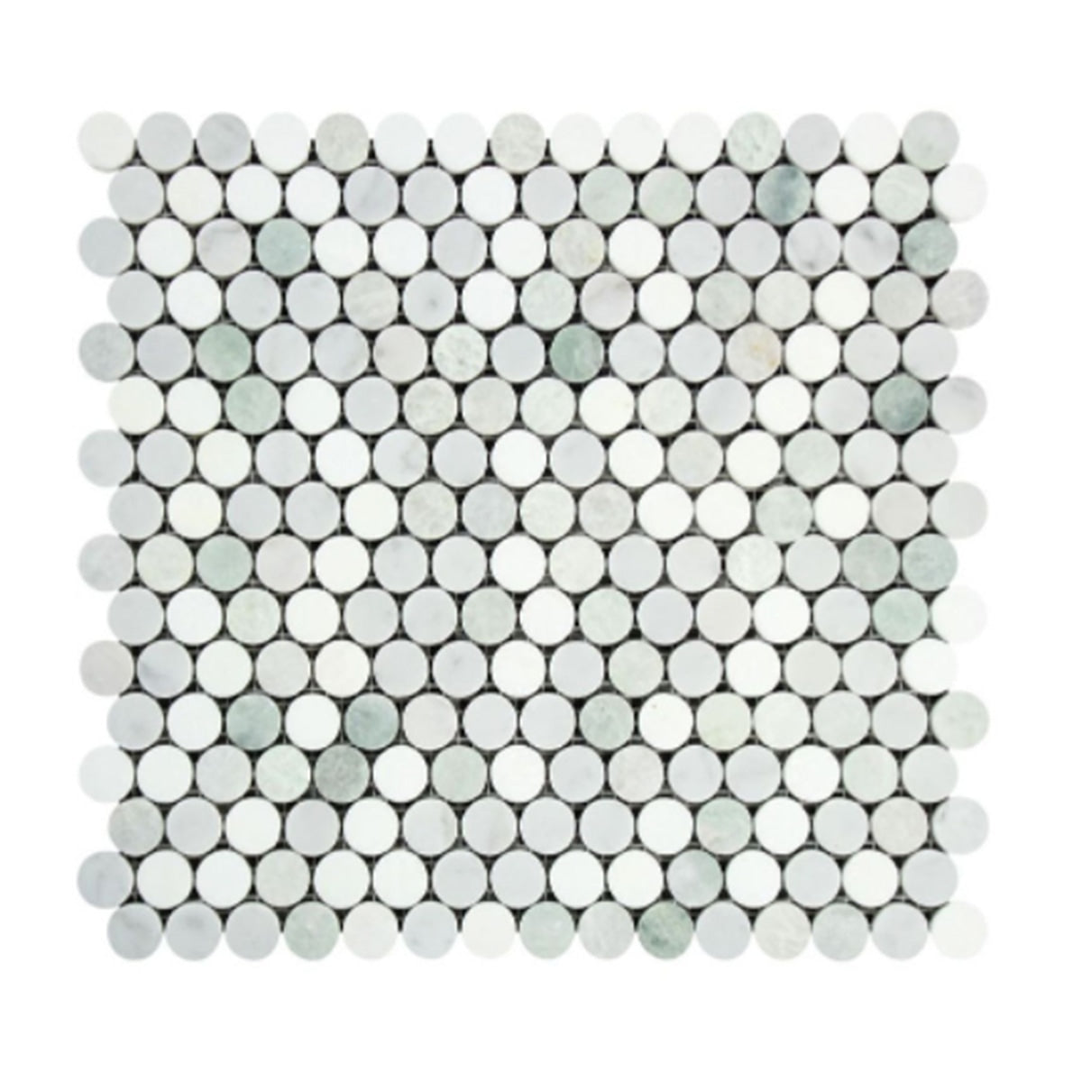 Ming Green Honed Penny Round Marble Mosaic — Graystone Tiles & Design ...