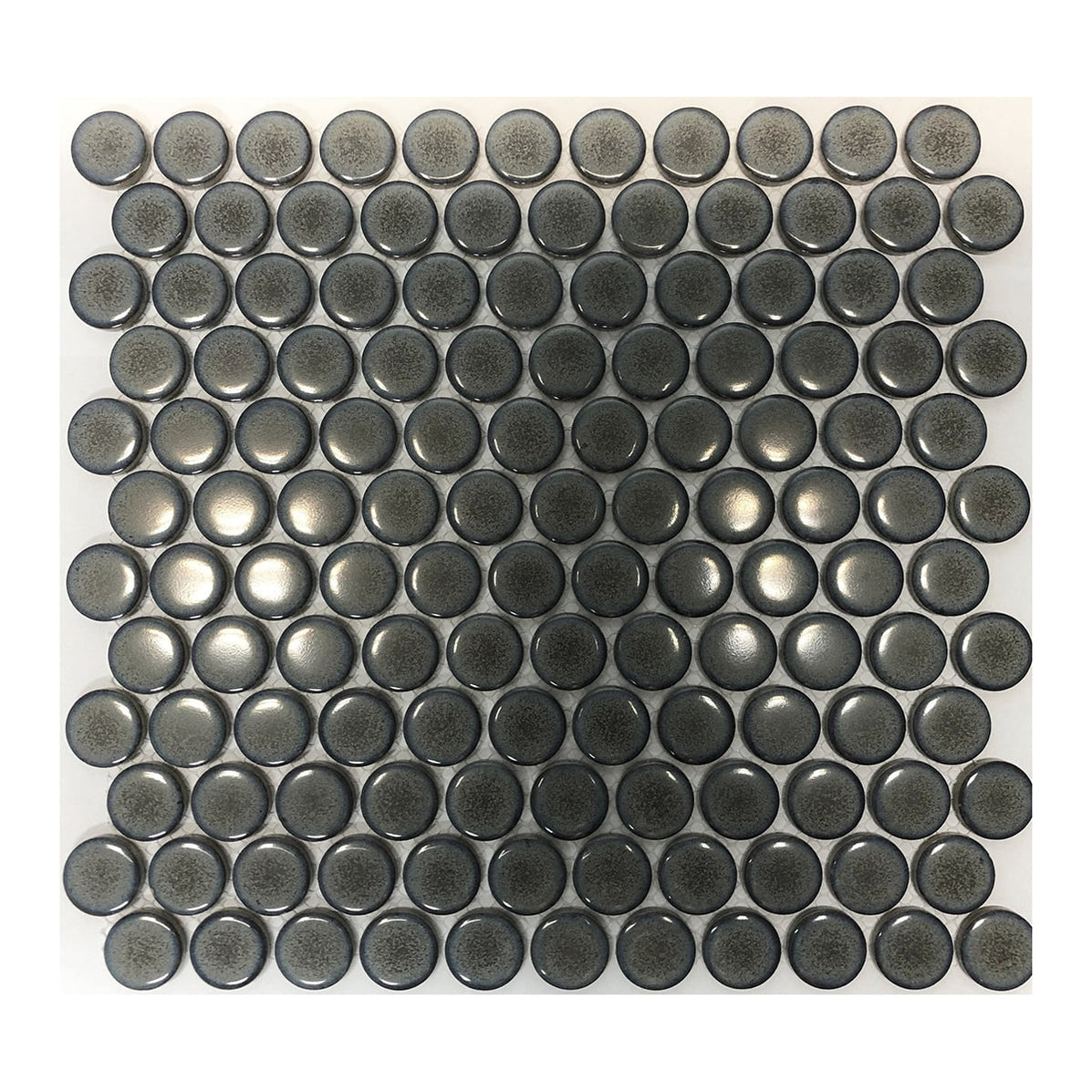 Mottled Grey Gloss Penny Round Porcelain Mosaic — Graystone Tiles ...
