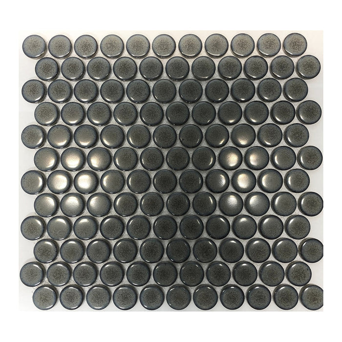 Mottled Grey Gloss Penny Round Porcelain Mosaic — Graystone Tiles ...