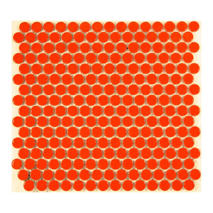 Orange Gloss Penny Round Porcelain Mosaic — Graystone Tiles & Design Studio
