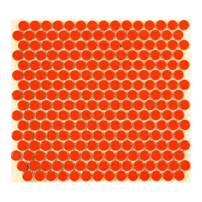 Orange Gloss Penny Round Porcelain Mosaic — Graystone Tiles & Design Studio