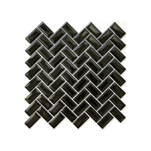 Black Gloss Herringbone Porcelain Mosaic — Graystone Tiles & Design Studio