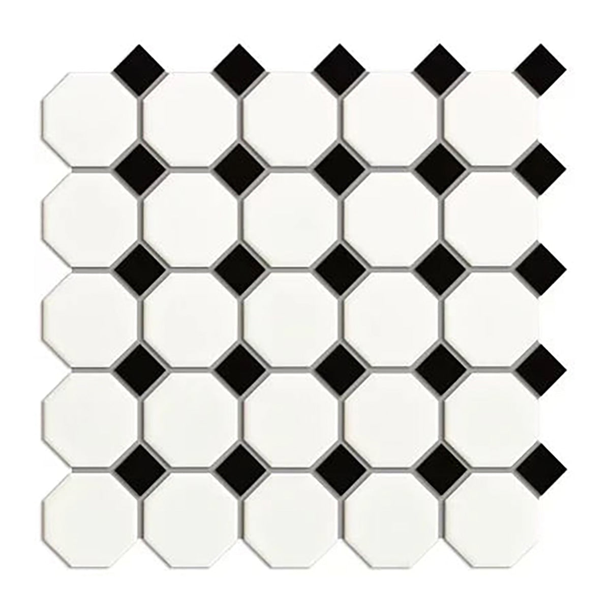 White & Black Matte Small Octagon Porcelain Mosaic — Graystone Tiles ...