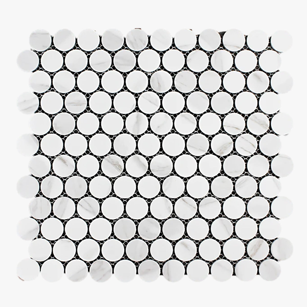 Carrara Matte Penny Round Porcelain Mosaic — Graystone Tiles & Design ...