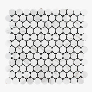 Carrara Matte Penny Round Porcelain Mosaic — Graystone Tiles & Design ...