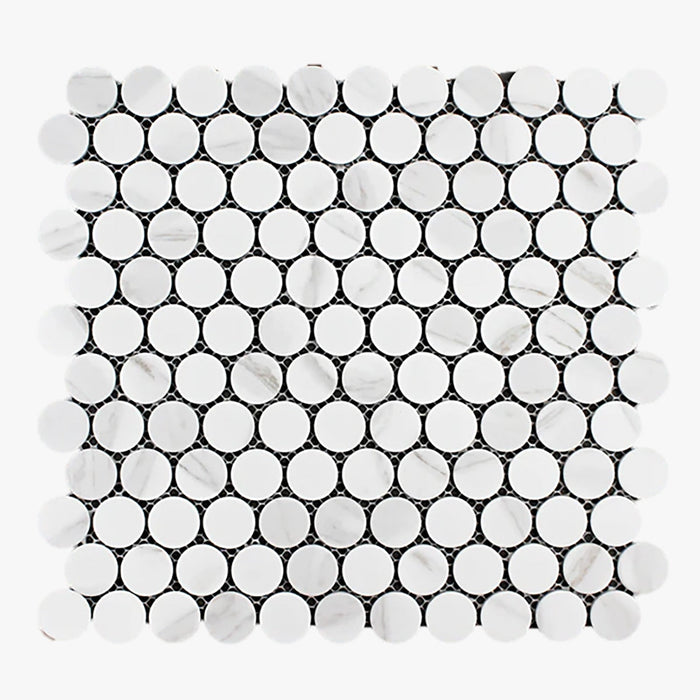 Carrara Matte Penny Round Porcelain Mosaic — Graystone Tiles & Design ...