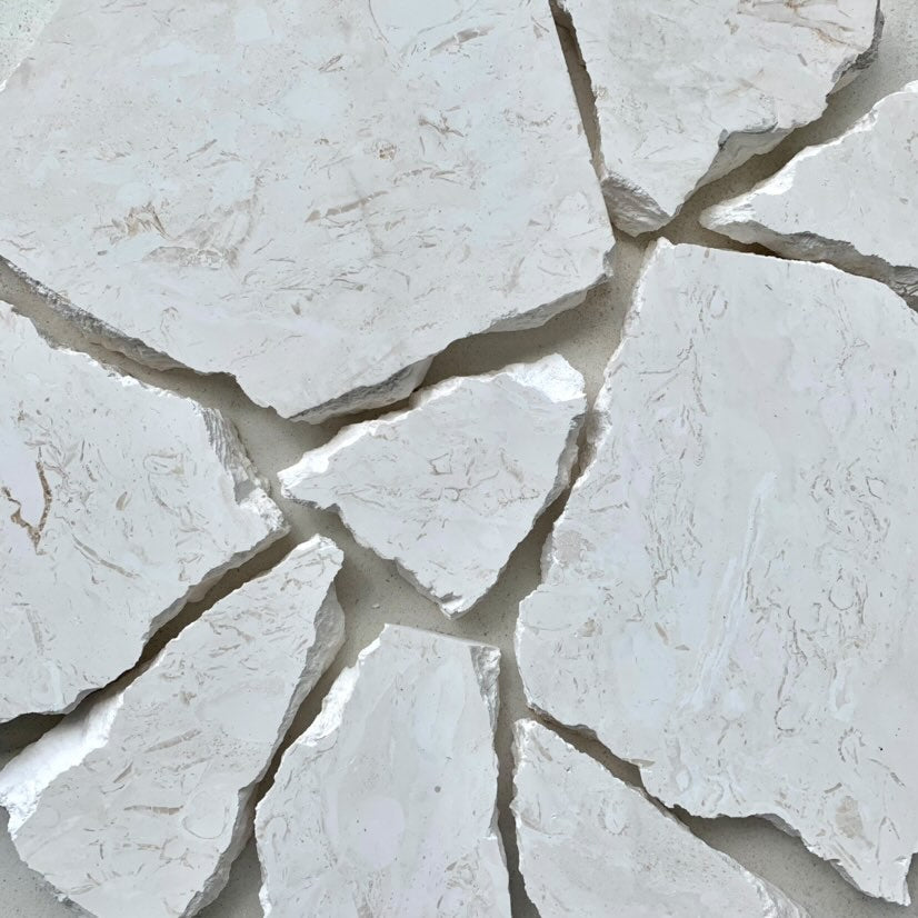 WHITE FOSSIL LIMESTONE CRAZY PAVE – Graystone Tile & Design Studio