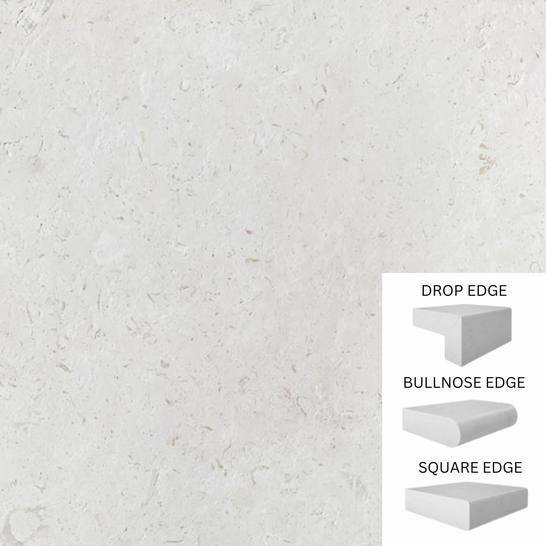 WHITE FOSSIL LIMESTONE | POOL COPING – Graystone Tile & Design Studio