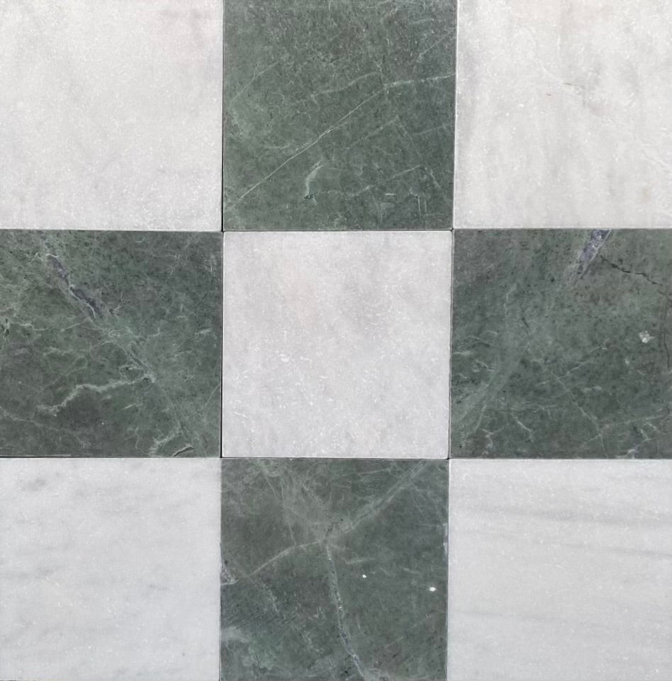 VERDE AND MILOS MARBLE TUMBLED CHECKERBOARD – Graystone Tile & Design ...