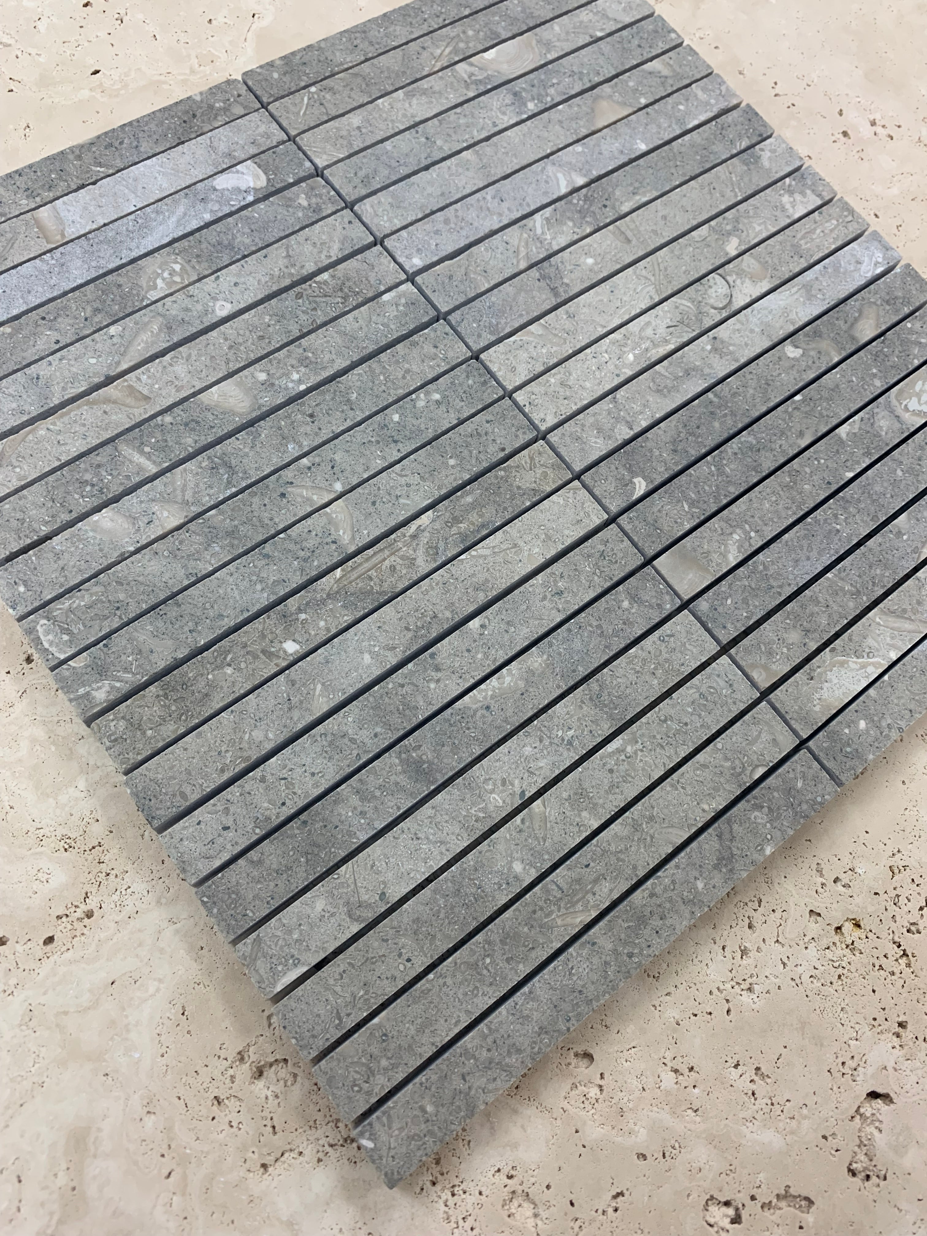 GREEN FOSSIL LIMESTONE LARGE KITKAT HONED MOSAIC – Graystone Tile ...