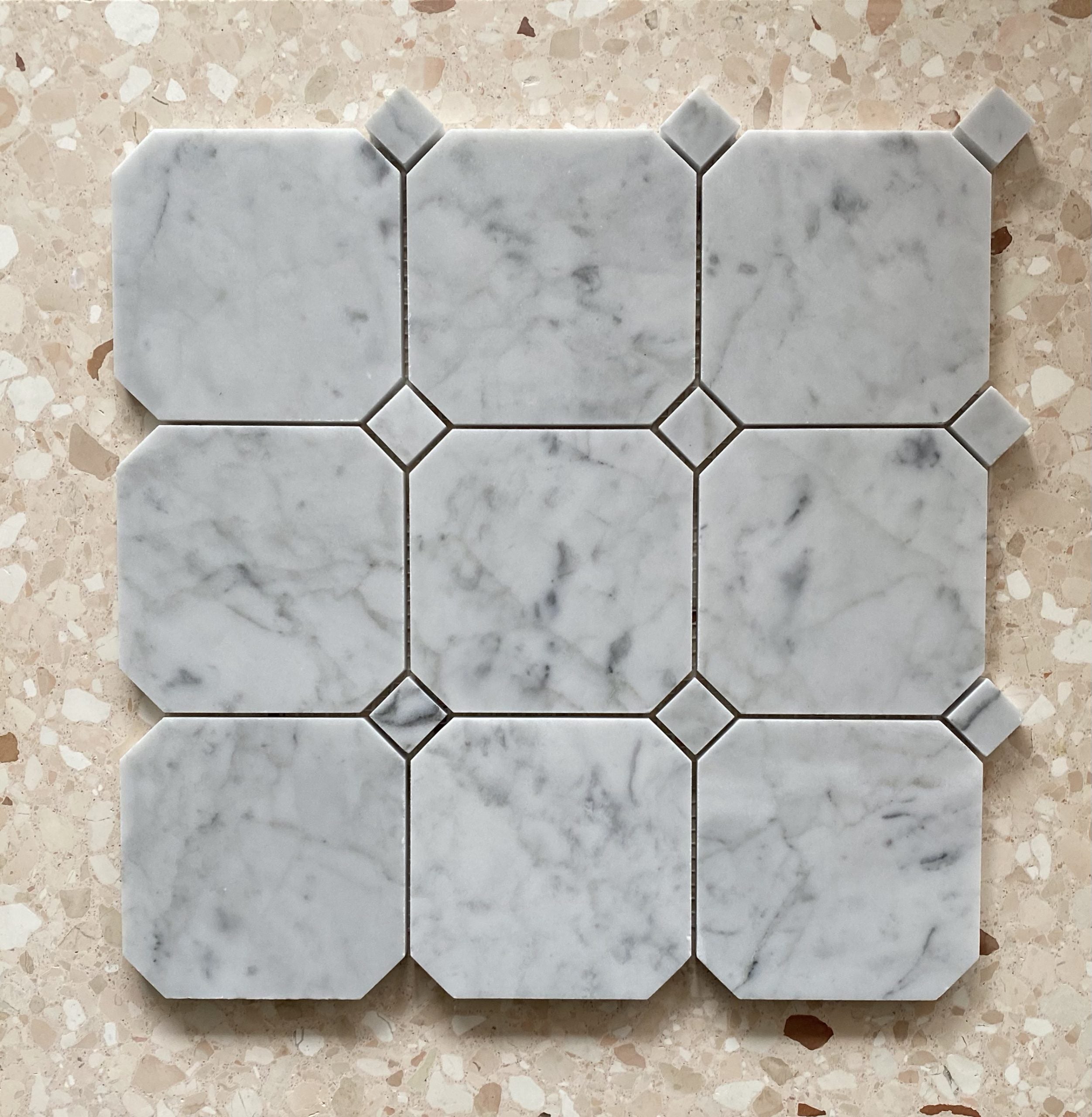 CARRARA LARGE OCTAGON DOT HONED MOSAIC – Graystone Tile & Design Studio